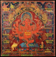Ganapati (Indian God & Buddhist Deity) - Red (12 hands) (Himalayan Art)